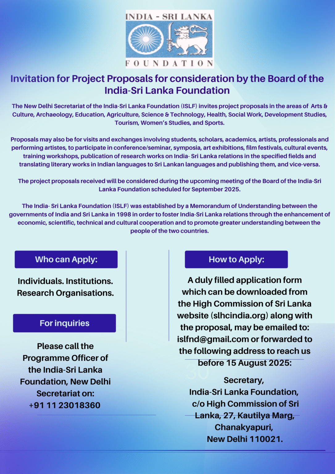 INVITATION FOR PROJECT PROPOSALS FOR CONSIDERATION BY THE BOARD OF THE ...