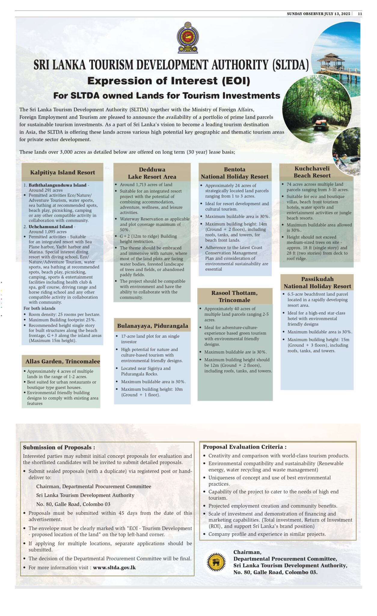 Sri Lanka Tourism Development Authority opens Lands for Foreign ...